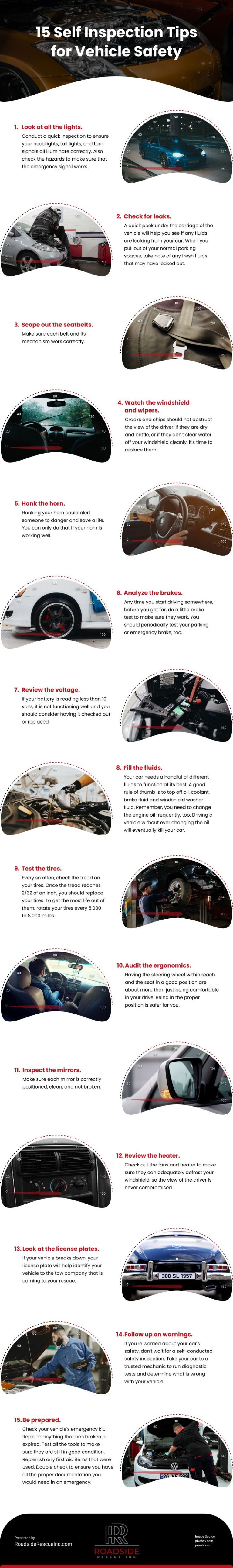 15 Self Inspection Tips for Vehicle Safety Infographic