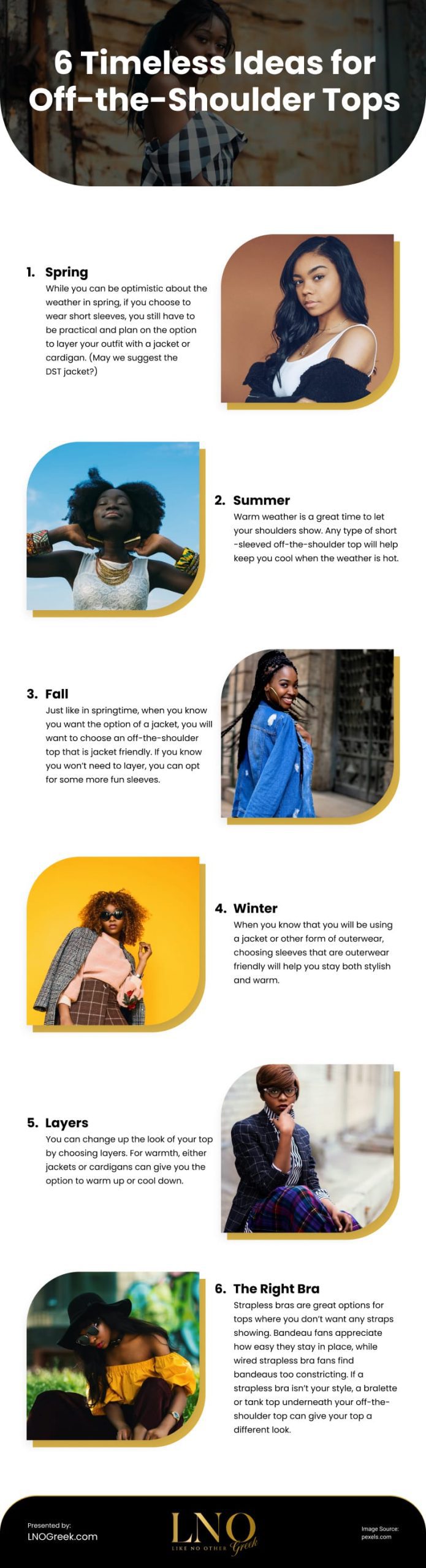 6 Timeless Ideas for Off-the-Shoulder Tops Infographic