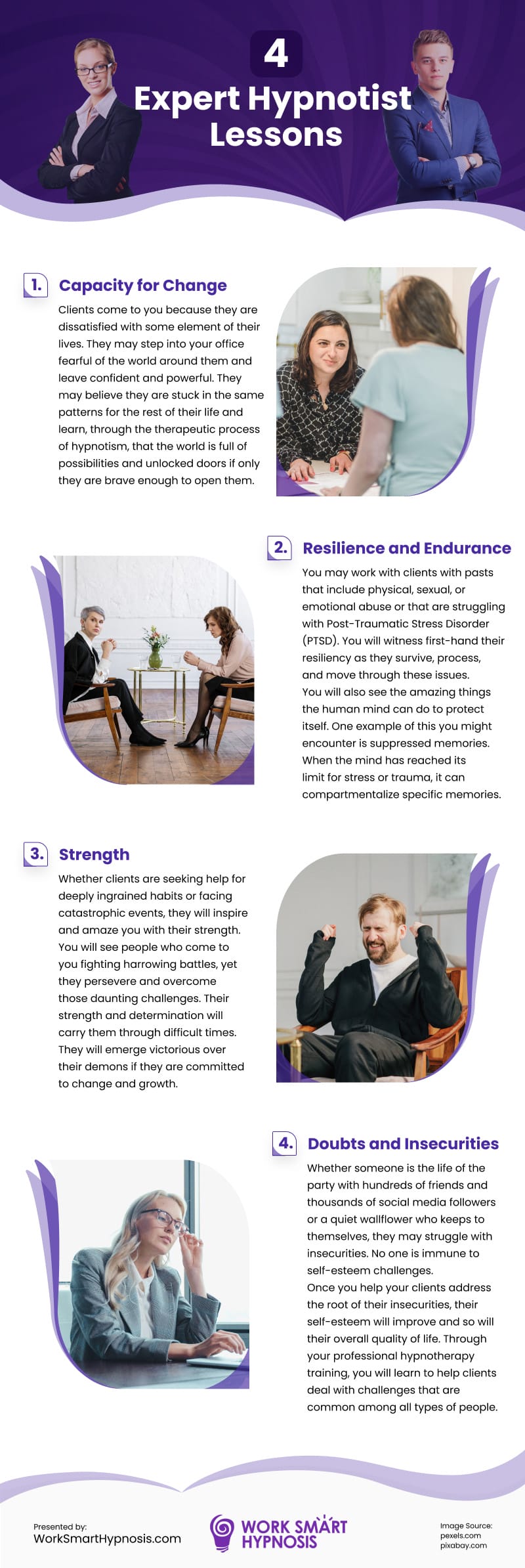 4 Expert Hypnotist Lessons Infographic