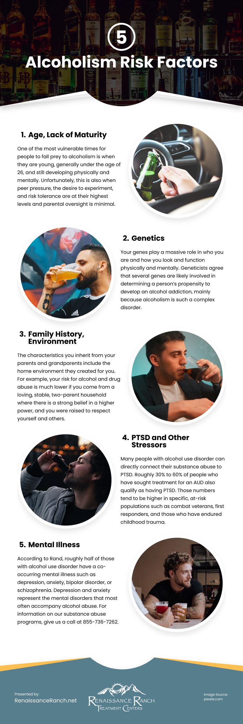 5 Alcoholism Risk Factors Infographic 5 Alcoholism Risk Factors Infographic