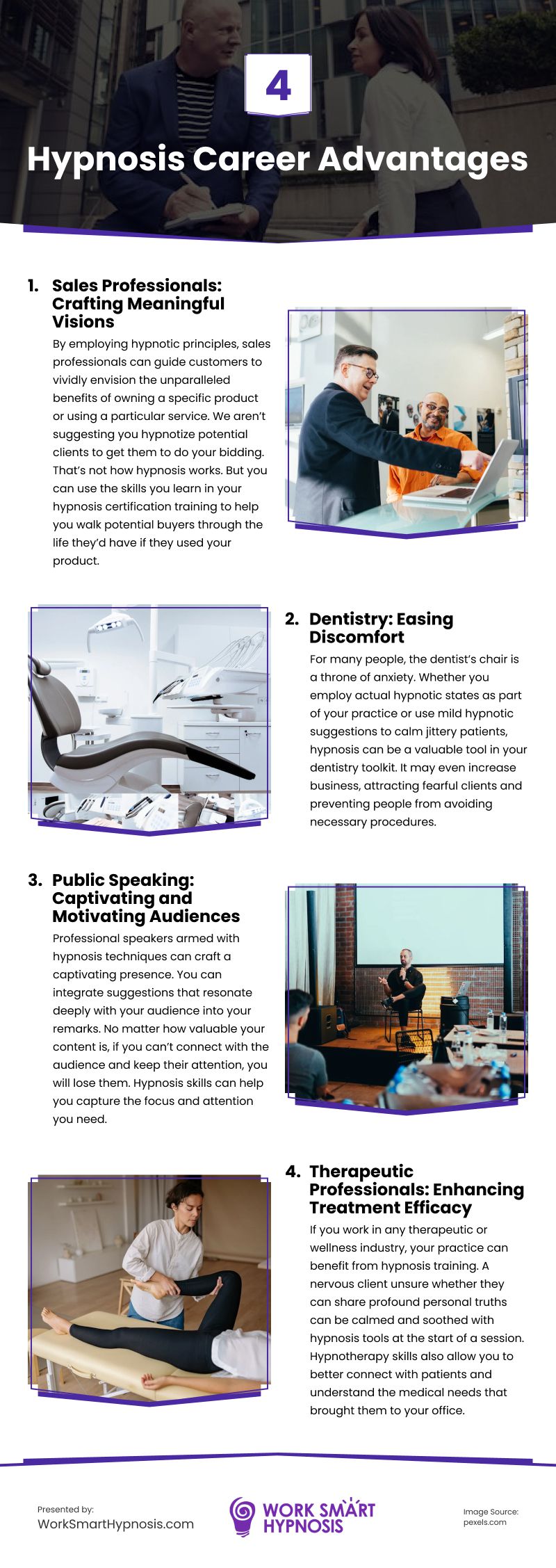 4 Hypnosis Career Advantages Infographic