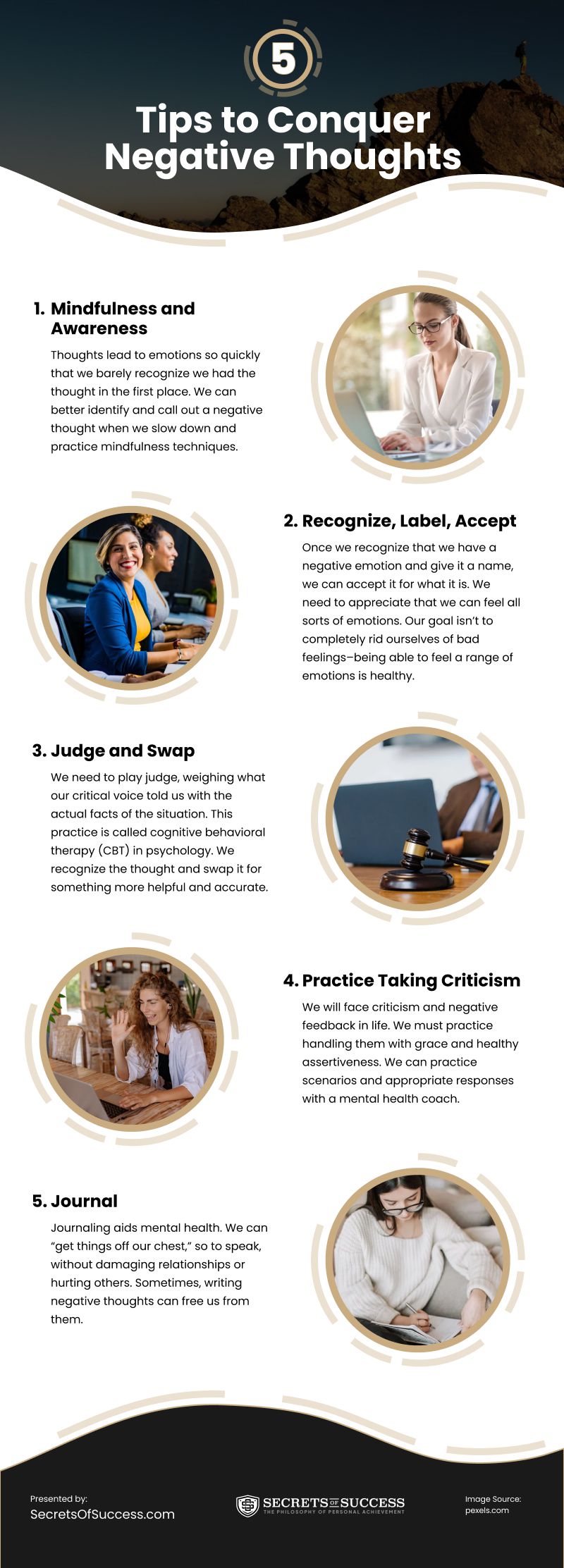 5 Tips to Conquer Negative Thoughts Infographic