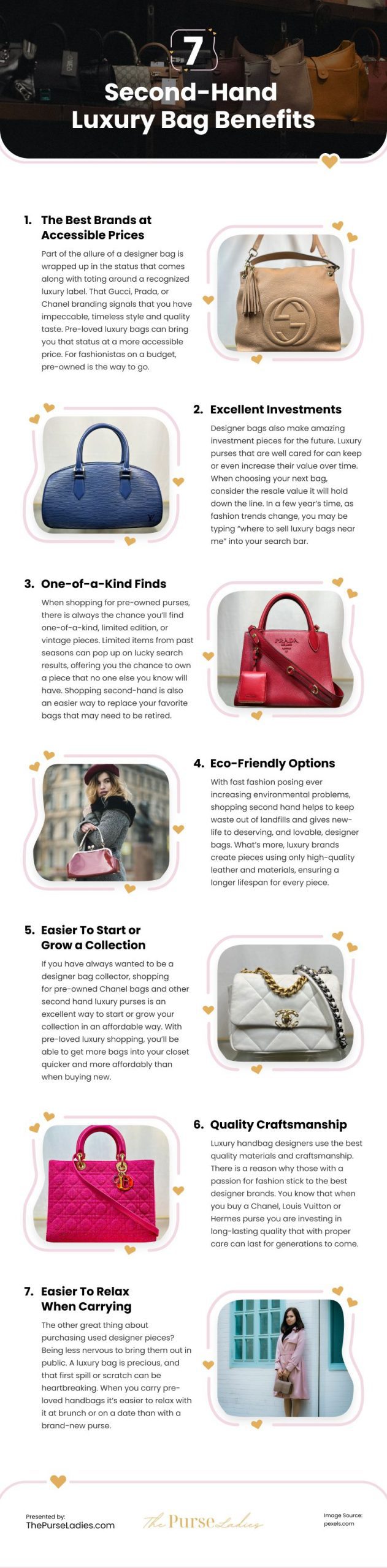 7 Second-Hand Luxury Bag Benefits Infographic