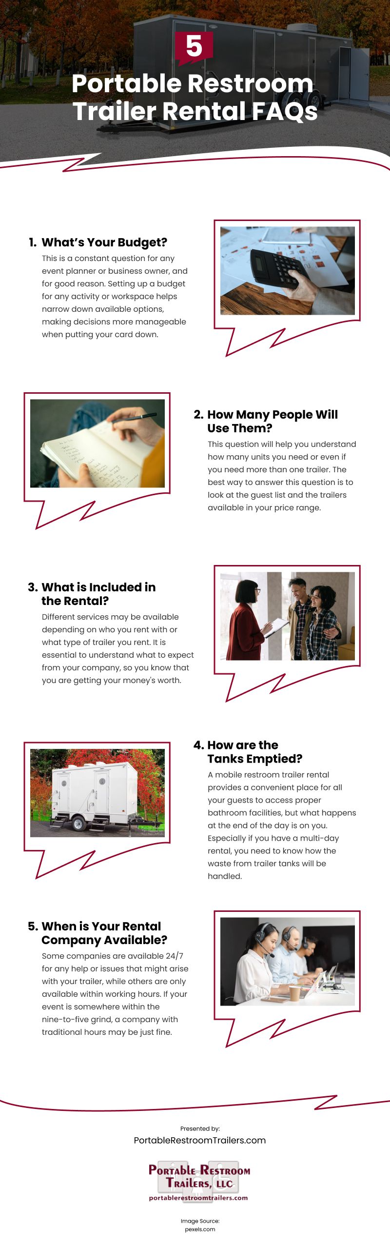 5 Portable Restroom Trailer Rental FAQs Infographic