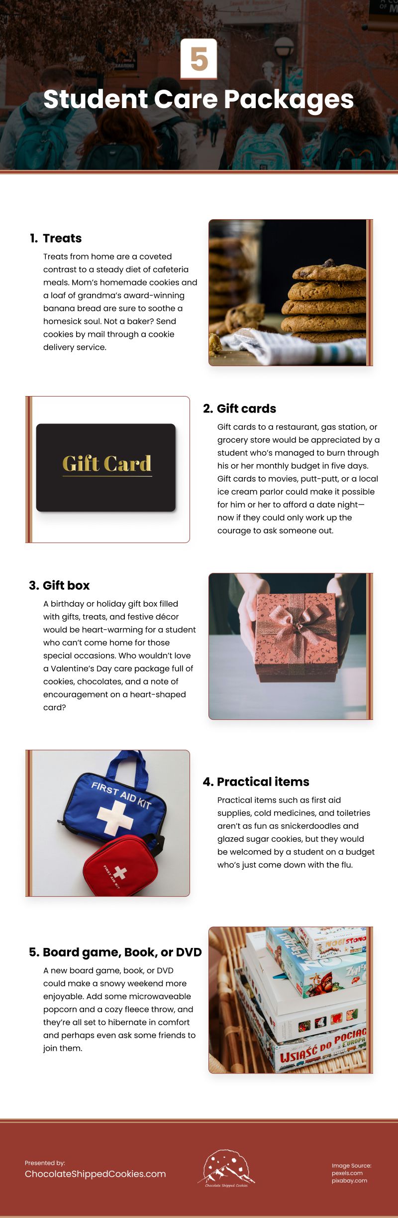 5 Student Care Packages Infographic