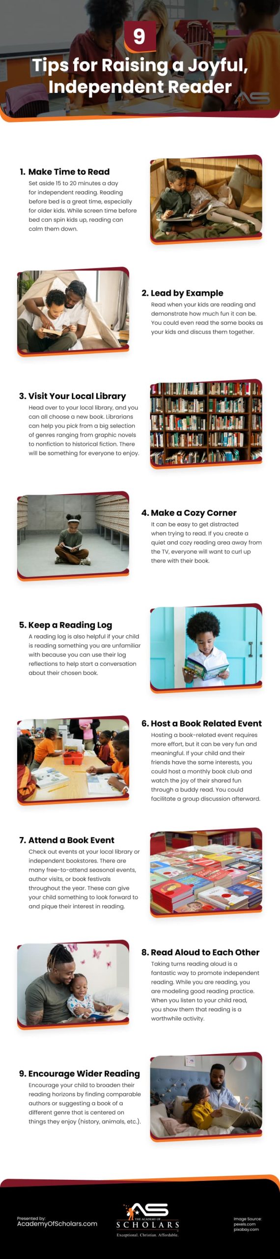 9 Tips for Raising a Joyful, Independent Reader Infographic