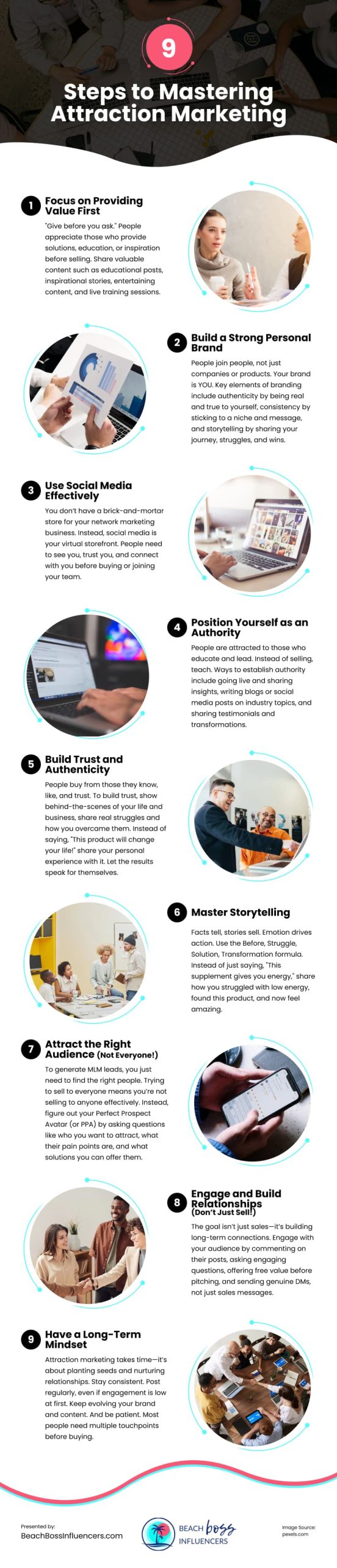 9 Steps to Mastering Attraction Marketing Infographic