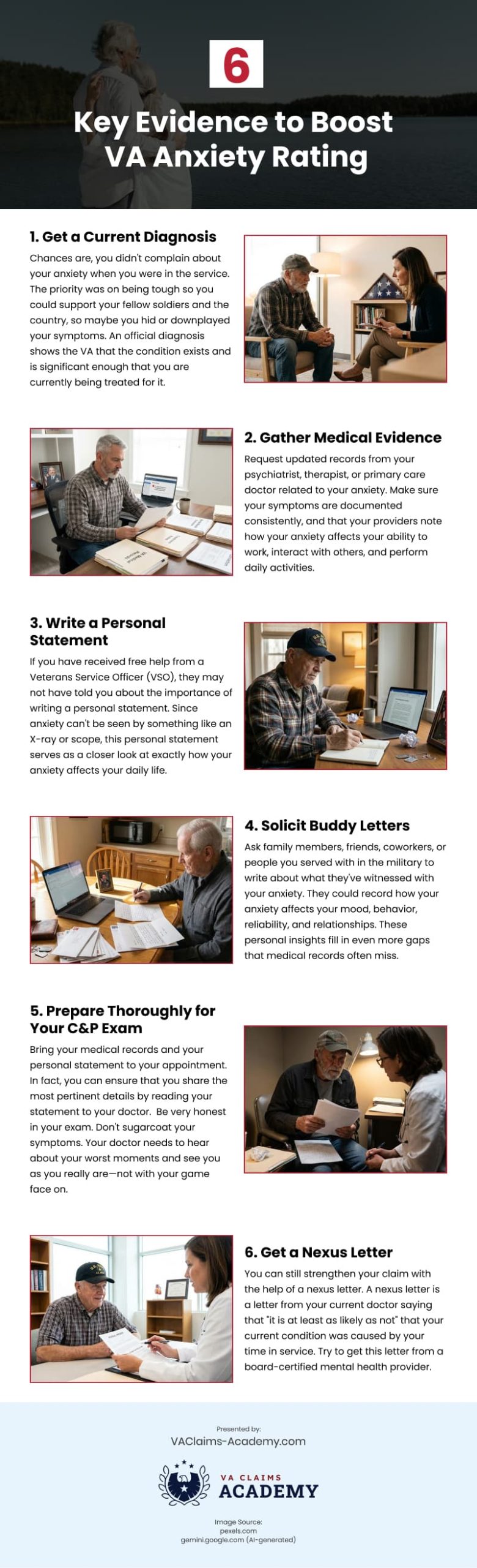 6 Key Evidence to Boost VA Anxiety Rating Infographic